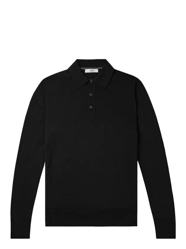 Mr P. Merino Wool Polo Shirt - Black