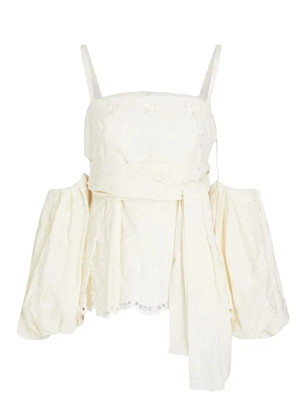 Erdem Maryam Embroidered Peplum Top - Ecru