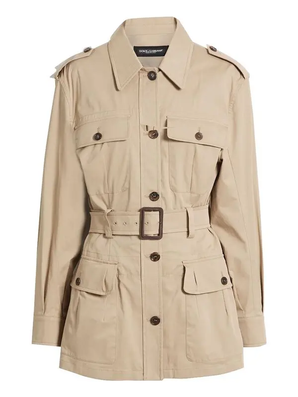 Dolce & Gabbana Belted Cotton-blend Gabardine Jacket - Sand
