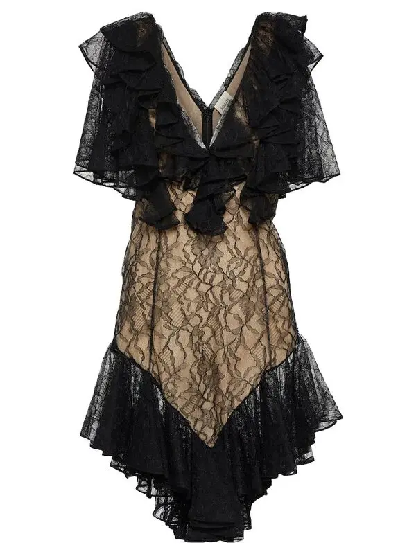 Khaite Eyona Chantilly Lace Mini Dress - Black