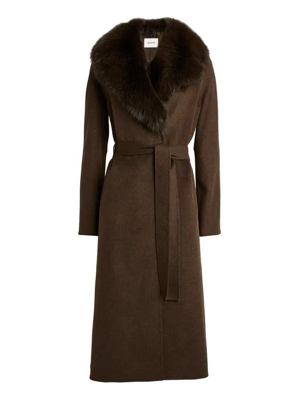 YVES SALOMON Wool-cashmere Fur-trimmed Wrap Coat - Orange