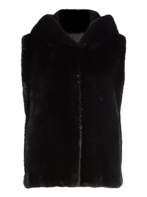 YVES SALOMON Mink Hooded Gilet - Blue