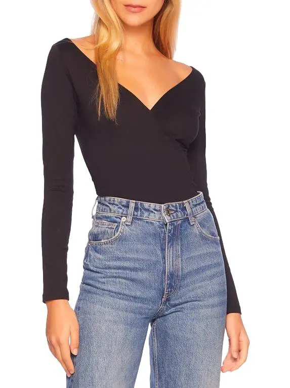 Susana Monaco Long Sleeve Wrap Top - Black