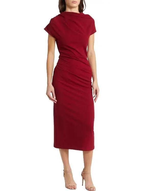 NIKKI LUND Marilyn Ruched Knit Dress - Burgundy