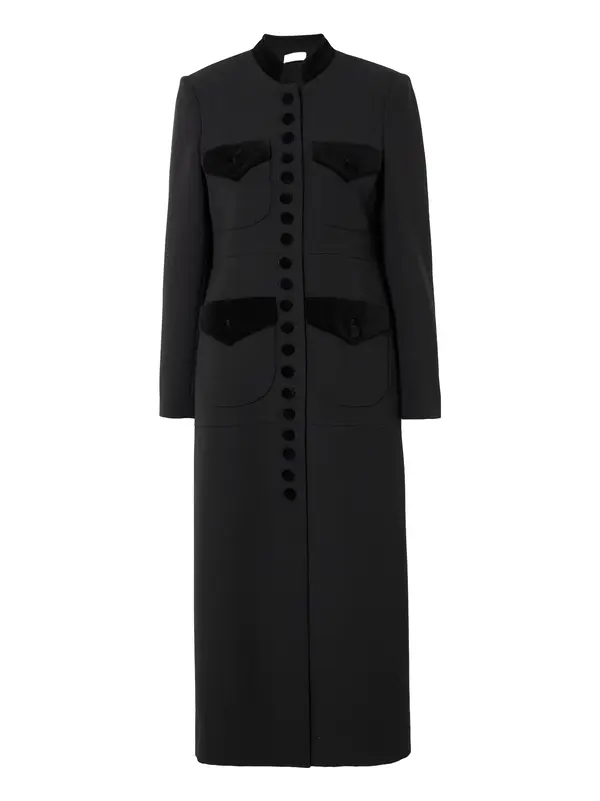 LIBEROWE Net Sustain Velvet-trimmed Wool Coat - Black