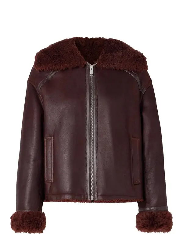 YVES SALOMON Shearling-trimmed Leather Jacket - Burgundy
