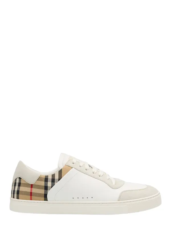 Burberry Leather-suede Check Sneakers - Neutral White
