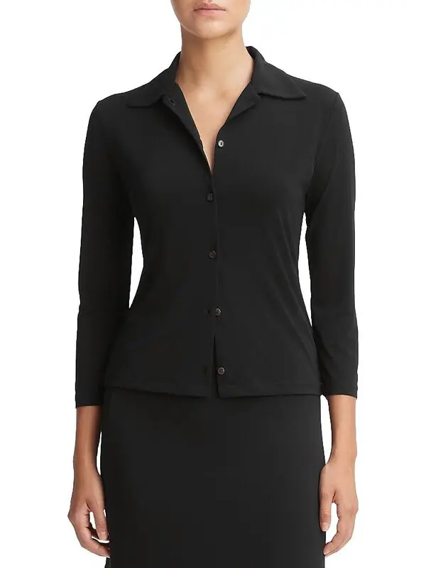 Vince Three-quarter Sleeve Button-up Shirt - Black