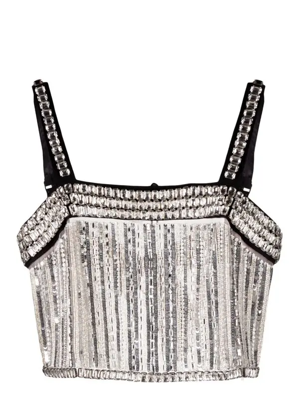Elisabetta Franchi Crystal-embellished Cropped Tank Top - Silver