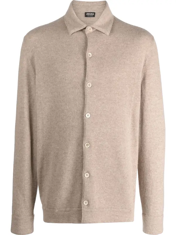 Zegna Classic-collar Cashmere Cardigan - Neutrals