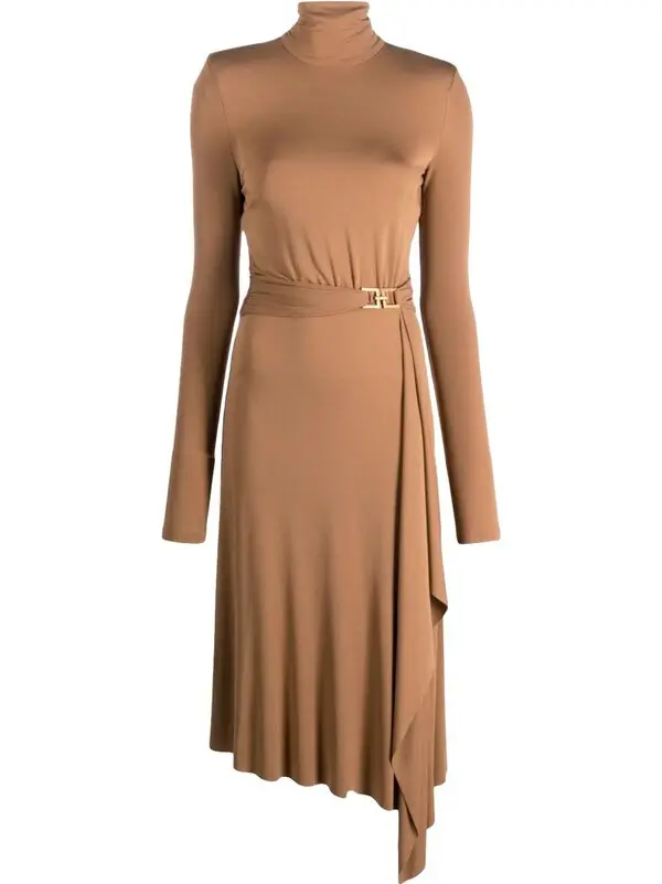 Elisabetta Franchi Asymmetric Jersey Midi Dress - Neutrals