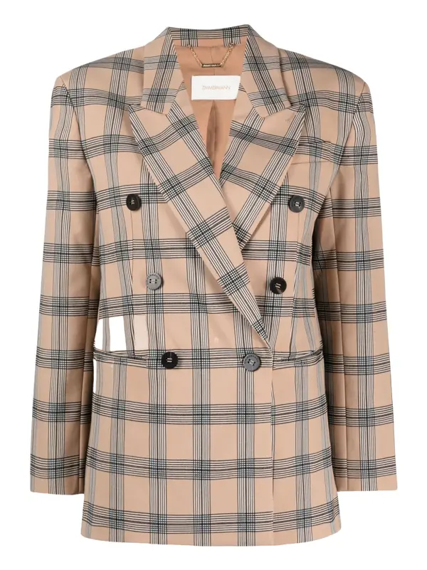 Zimmermann Luminosity Checked Double-breasted Blazer - Neutrals