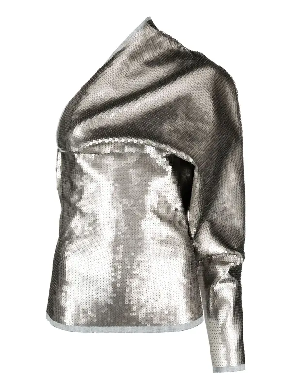 Rick Owens Luxor Single-sleeve Sequin Top - Silver