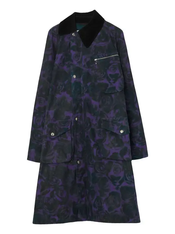 Burberry Rose-print Long Coat - Purple