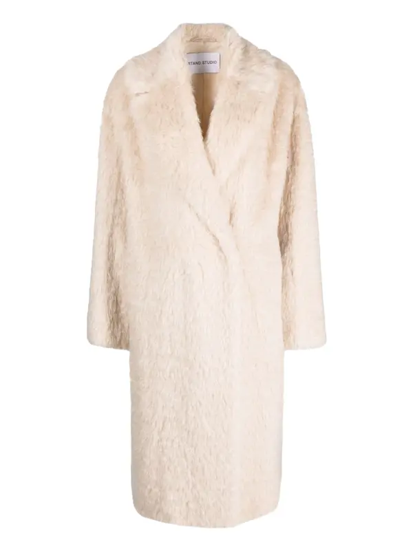 STAND STUDIO Long Faux-fur Coat - Neutrals