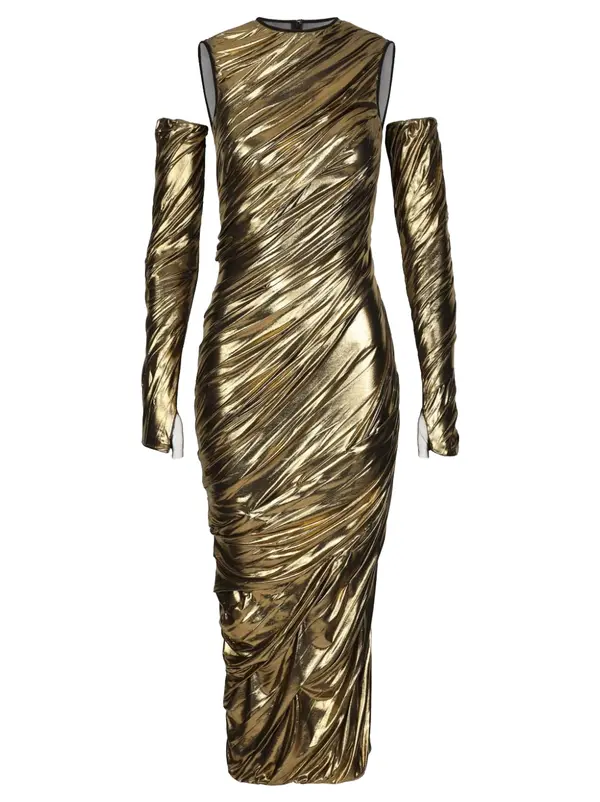Dolce & Gabbana Foiled-finish Panelled Dress - Gold
