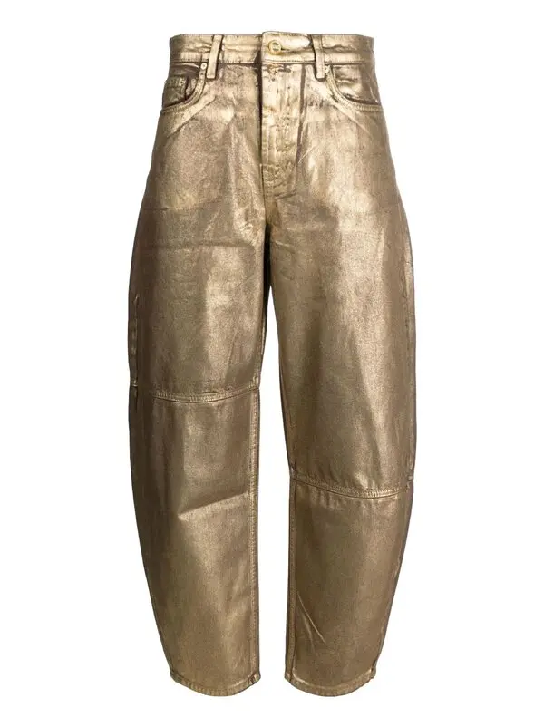 GANNI Stary Foiled Denim Jeans - Gold