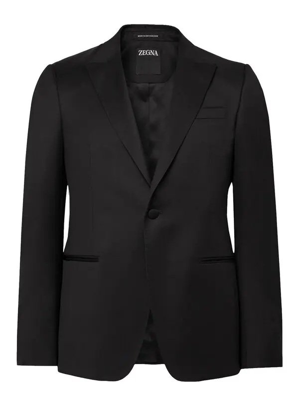 Zegna Slim-fit Satin-trimmed Wool And Mohair-blend Tuxedo Jacket - Black