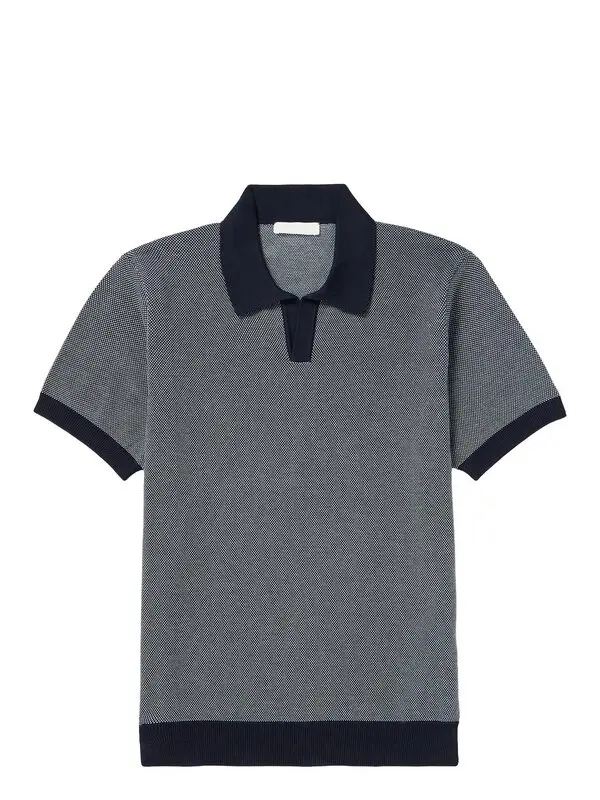 Mr P. Honeycomb-knit Organic Cotton Polo Shirt - Blue