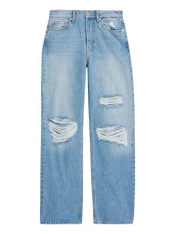 TOMORROW Distressed Wide-leg Jeans - Mid Denim