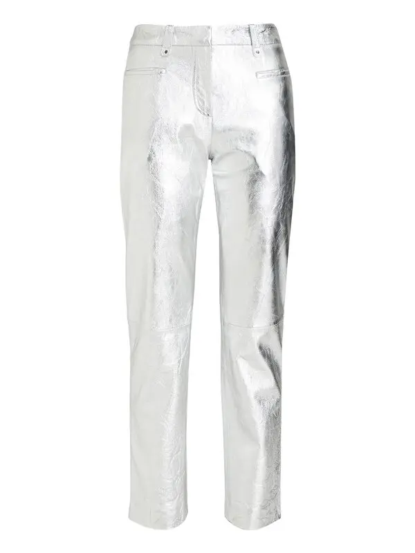 MUUBAA Crinkled Metallic Leather Trousers - Silver