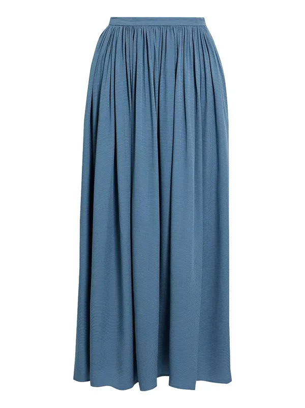 Iris & Ink Gathered Satin-jacquard Midi Skirt - Slate Blue
