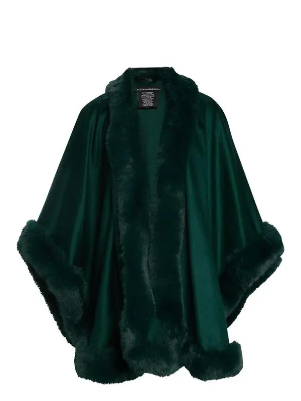 Sofia Cashmere Cape With Faux Fur Trim - Emerald