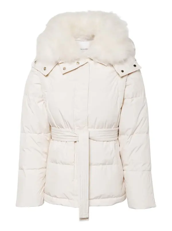 YVES SALOMON Belted Shearling-trimmed Down Jacket - White