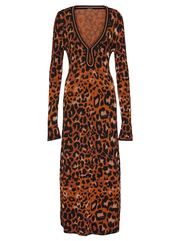 Johanna Ortiz Amur Leopard-print Knitted Midi Dress - Multicoloured