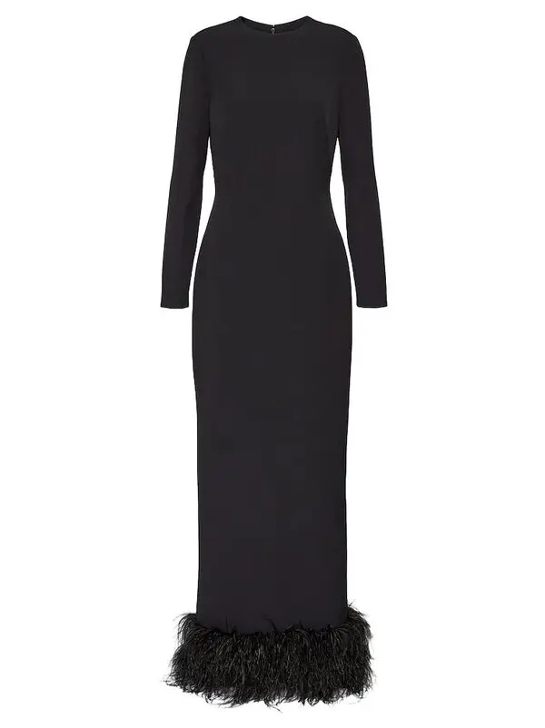 Safiyaa Feather-trimmed Crêpe Gown - Black