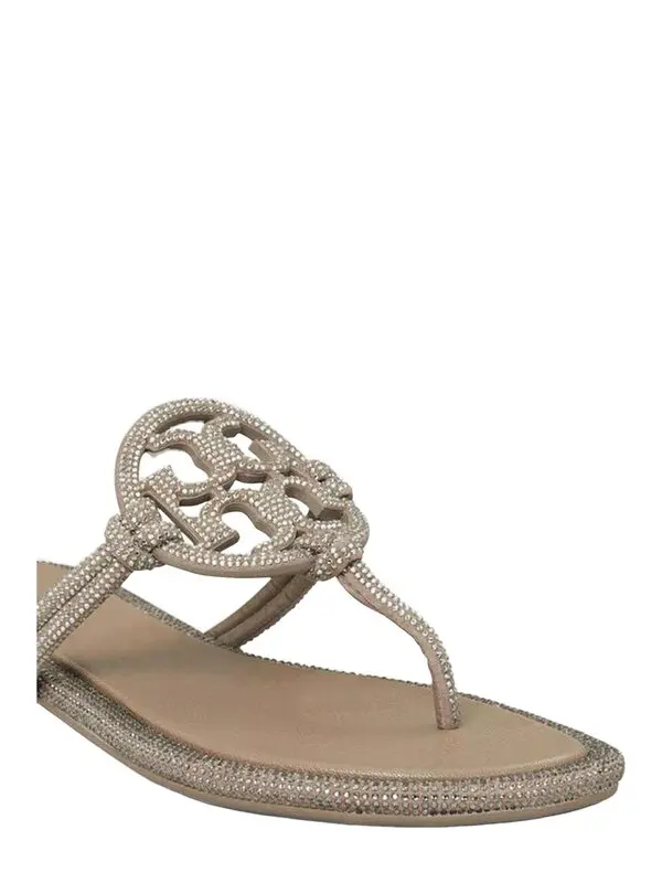 Tory Burch Miller Pave Logo Thong Sandals - Dkbeig
