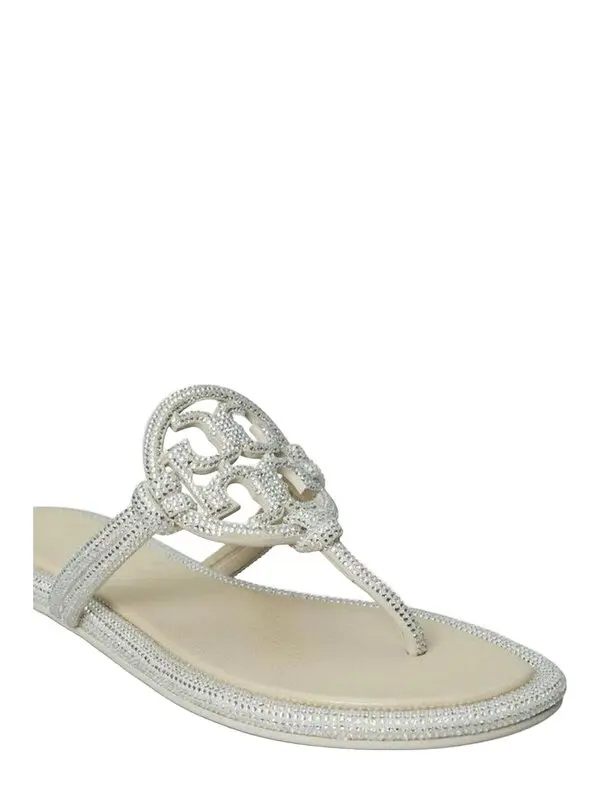 Tory Burch Miller Pave Logo Thong Sandals - Gray