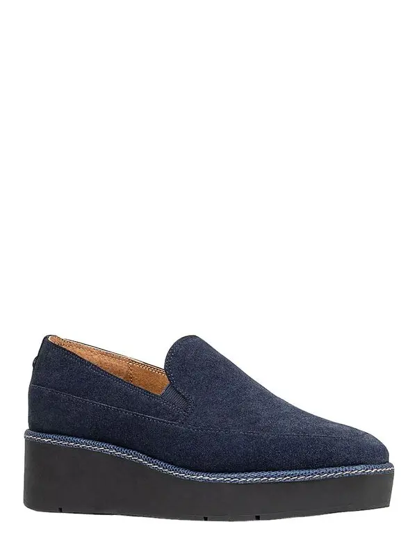 DONALD PLINER Suede Platform Wedge Loafers - Navy