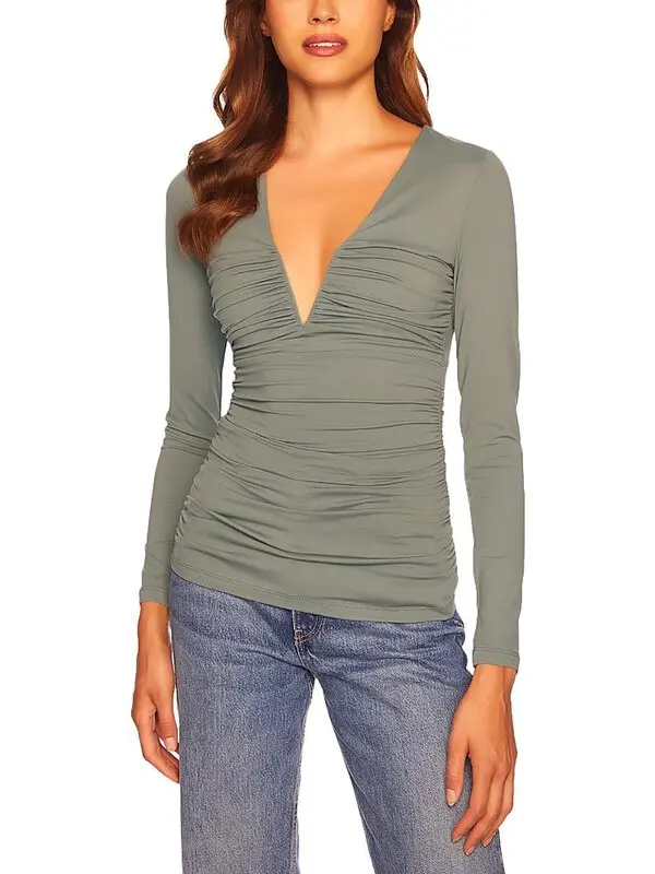 Susana Monaco Ruched V-neck Top - Slate