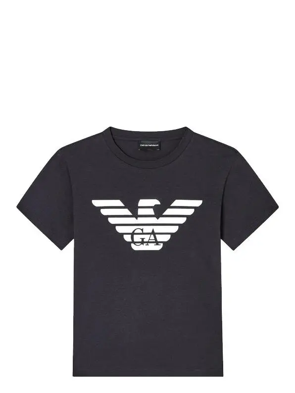Emporio Armani Organic-jersey T-shirt With Logo Print - Blue / Navy