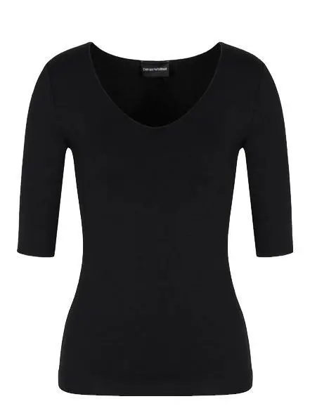 Emporio Armani Viscose Stretch Jersey V-neck Jumper - Black