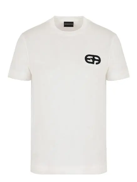 Emporio Armani Lyocell-blend Jersey T-shirt With Embossed Ea Logo Embroidery - White