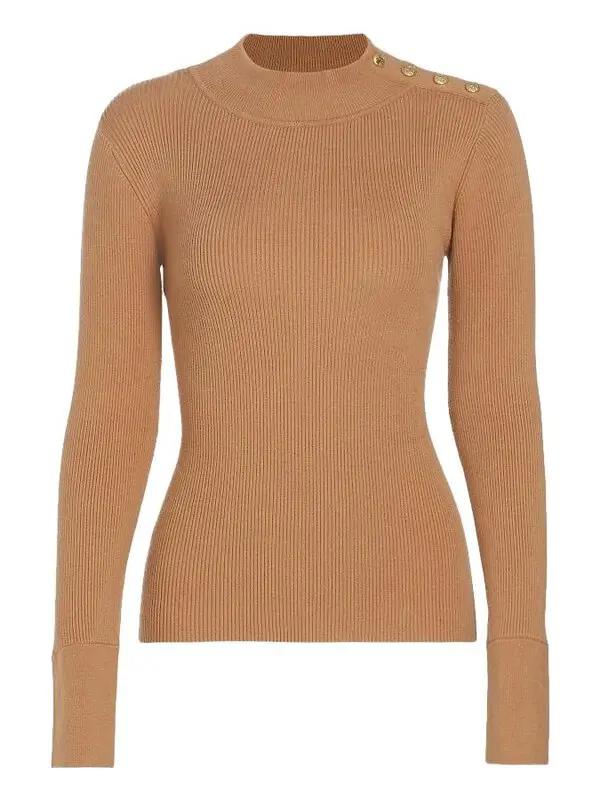 Elie Tahari Naya Button-detailed Rib-knit Sweater - Saddle