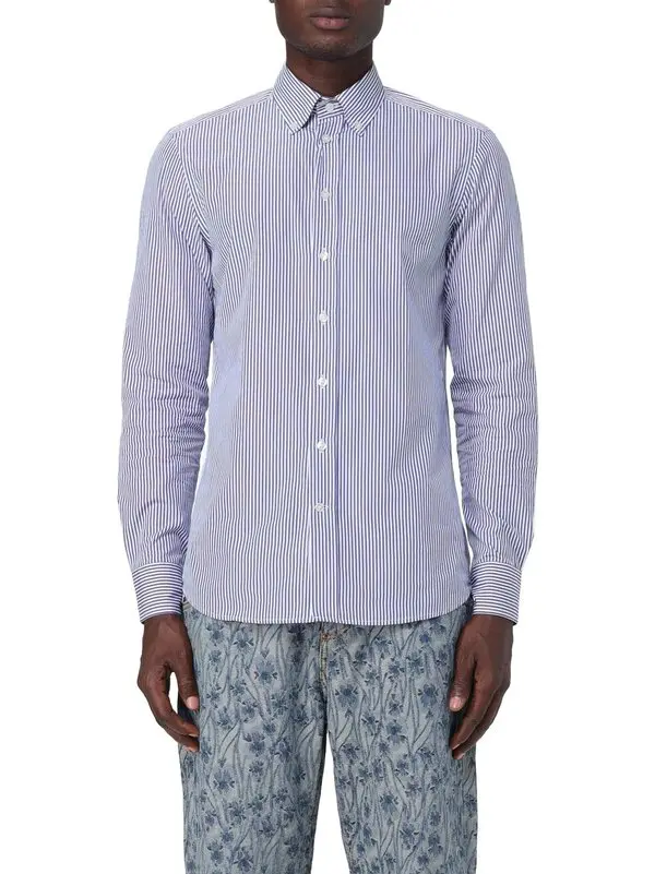 Etro Shirt In Striped Poplin - Blue