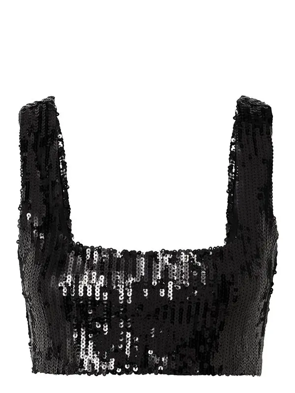 Galvan Beating Heart Cropped Sequined Tulle Top - Black