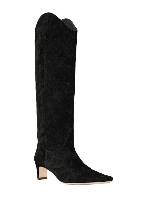 Staud Wally Western Boots - Black Suede