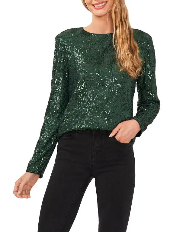CECE DUPRAZ Sequin Long Sleeve Top - Alpine Green