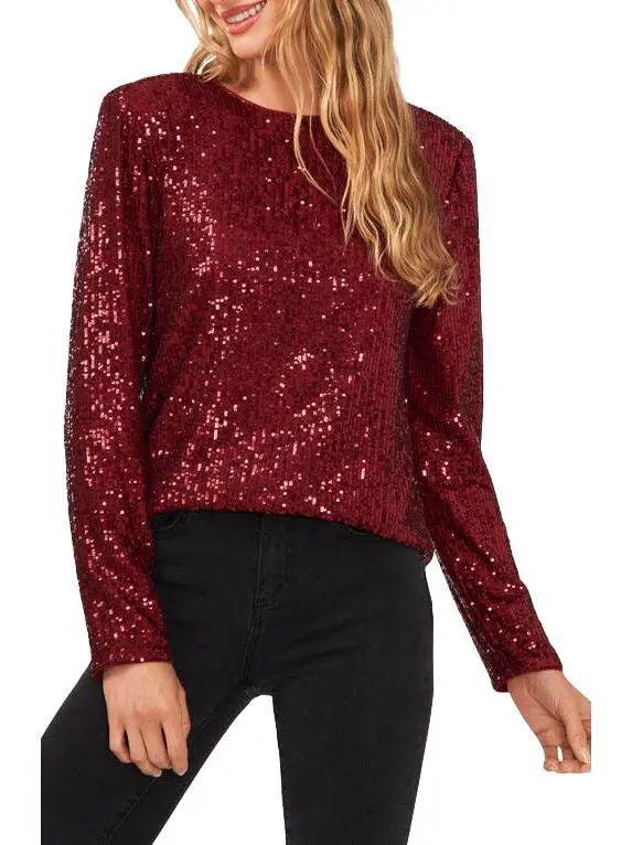 CECE DUPRAZ Sequin Long Sleeve Top - Dark Wine