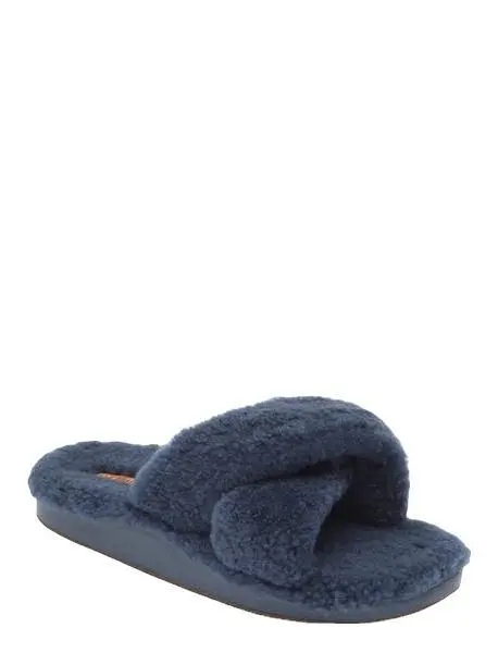 Olukai Hila Heu Shearling Slippers - Moonlit Ocean / Moonlit Ocean