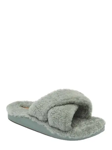 Olukai Hila Heu Shearling Slippers - Muted Green/muted Green