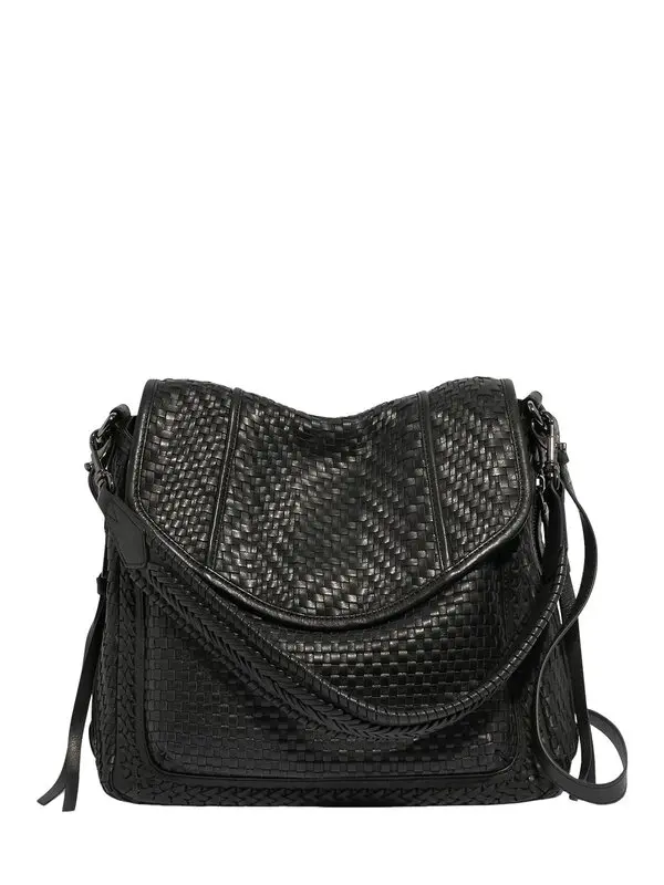 AIMEE Woven Leather Shoulder Bag - Black