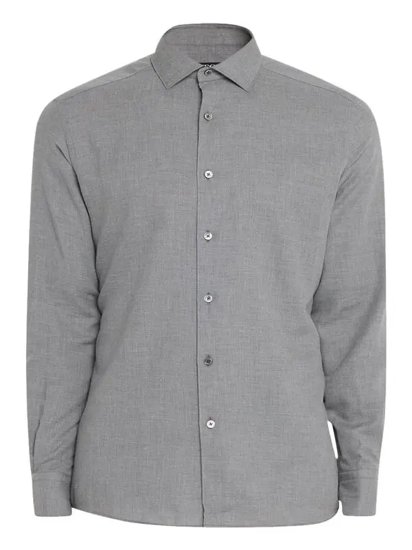 Zegna Cashco Melange Sport Shirt - Grey Solid