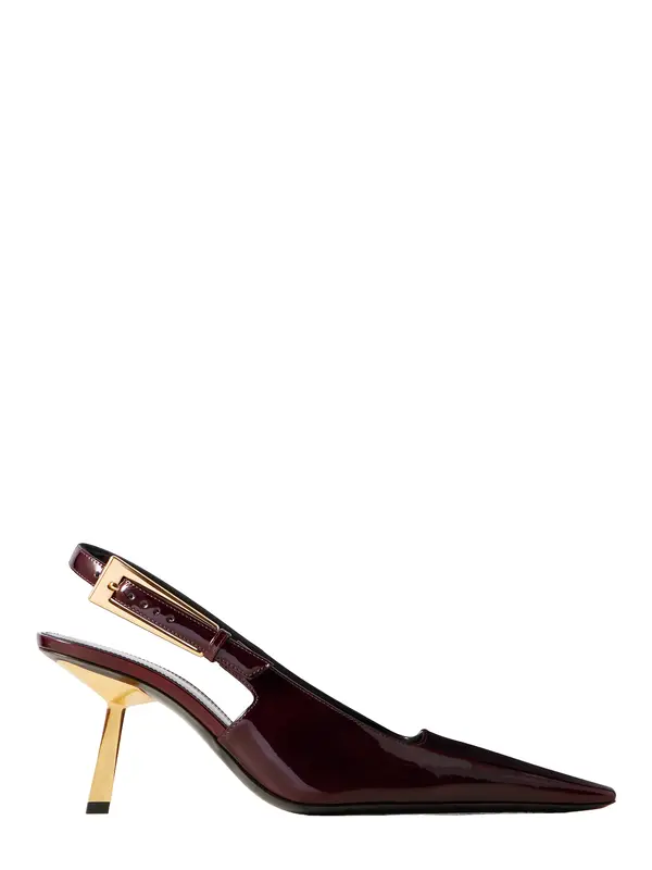 Saint Laurent Lee Patent-leather Slingback Pumps - Brown