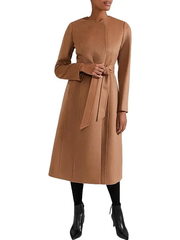 HOBBS LONDON Davina Belted Wool Coat - Dark Camel