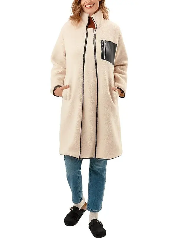 NOM MATERNITY Teddi Fleece Zip-up Coat - Cream